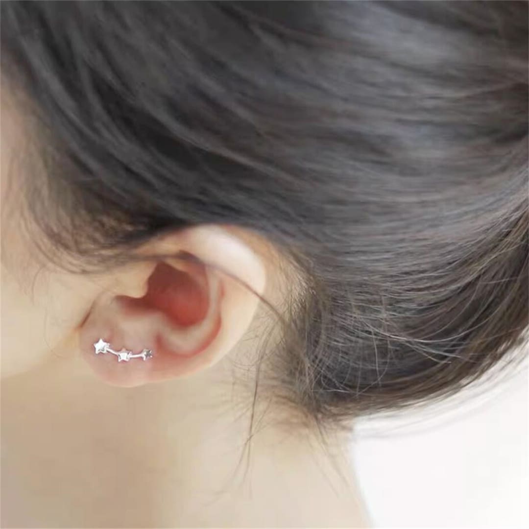 Sterling Silver Triple Linked Stars Line Bright Cuff Crawler Climber ...