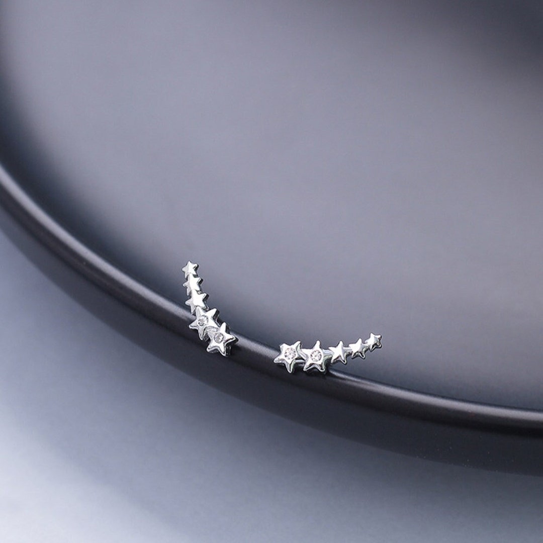 Rhodium on Sterling Silver Mini Linked Stars Curved Wavy - Etsy