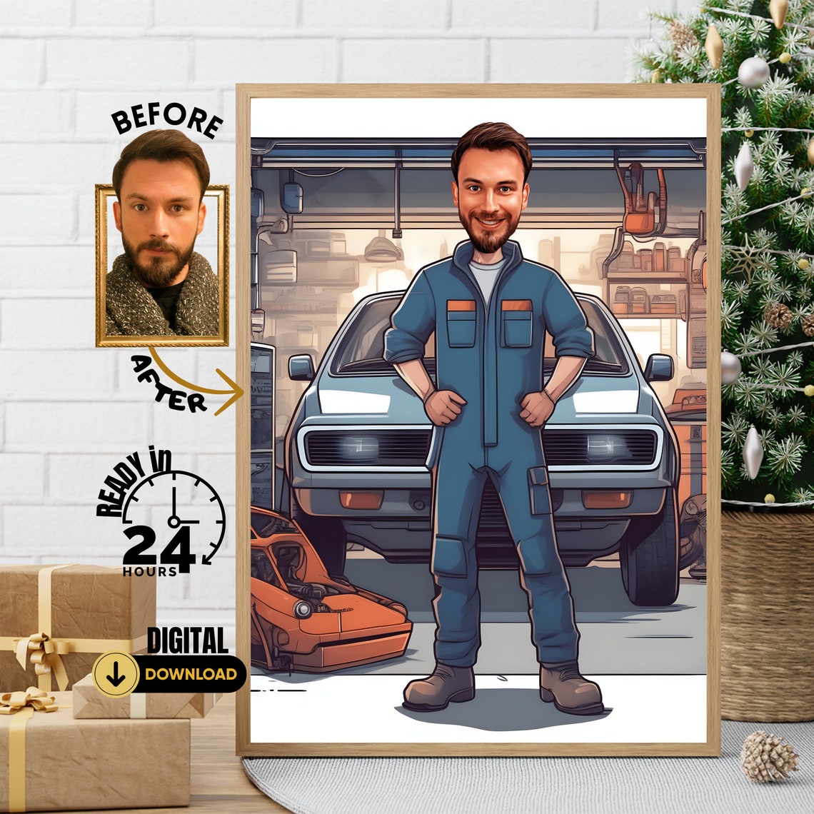 Car Mechanic Gift, Car Mechanic Caricature, Auto Mechanic Illustration ...