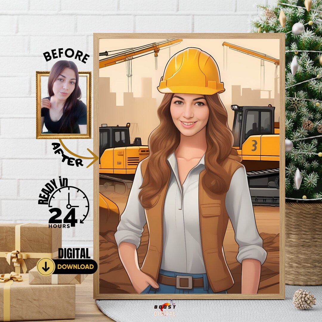 Female Civil Engineer Gift - Custom Caricature Portrait From Your Photo ...
