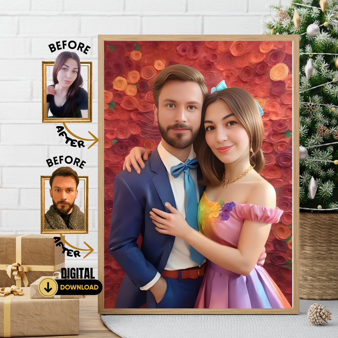 Soulmate Lovers Couple Caricature, Valentine's Day Cartoon Portrait ...