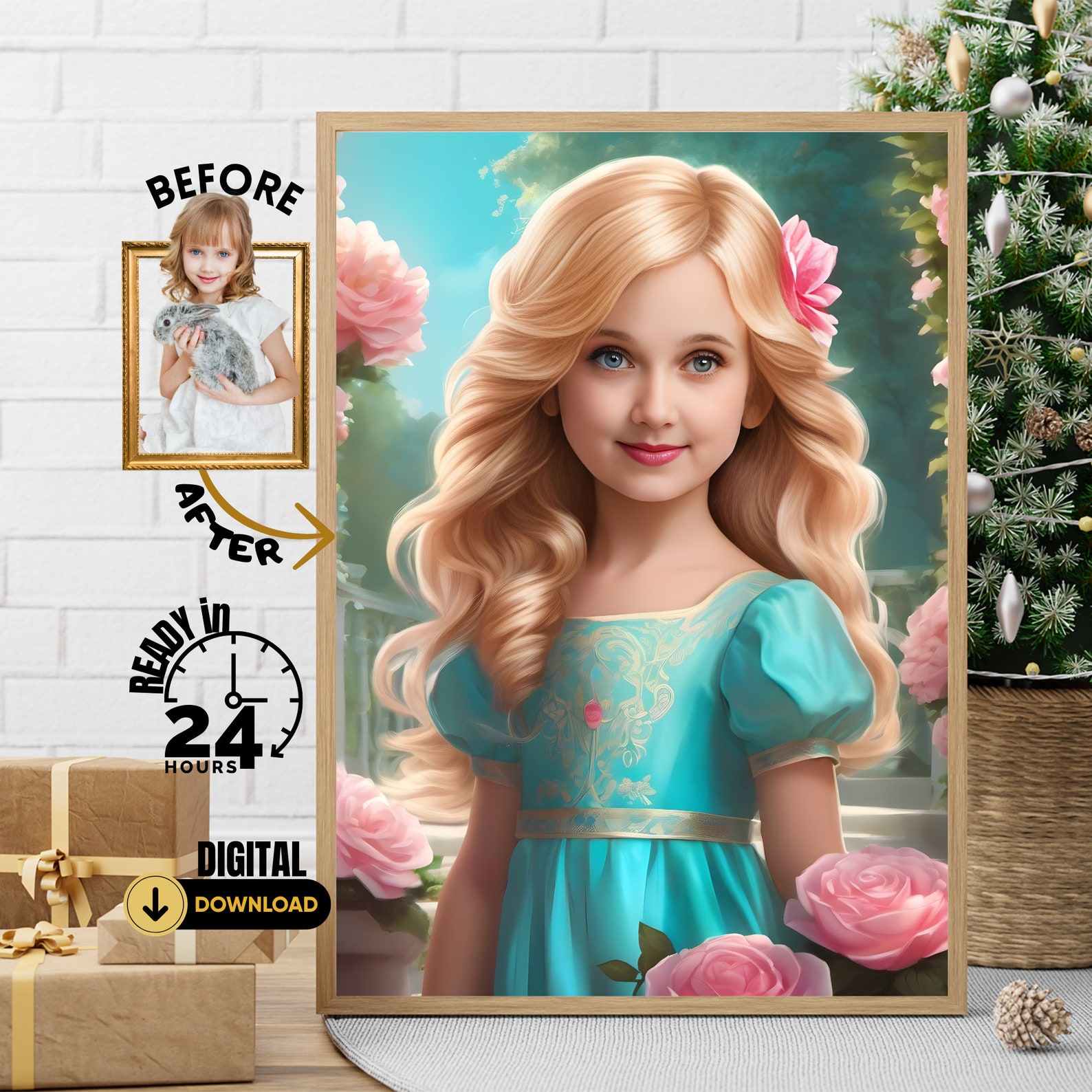 Personalized Royal Princess Portrait From Photo, Gift for Kids, Custom ...