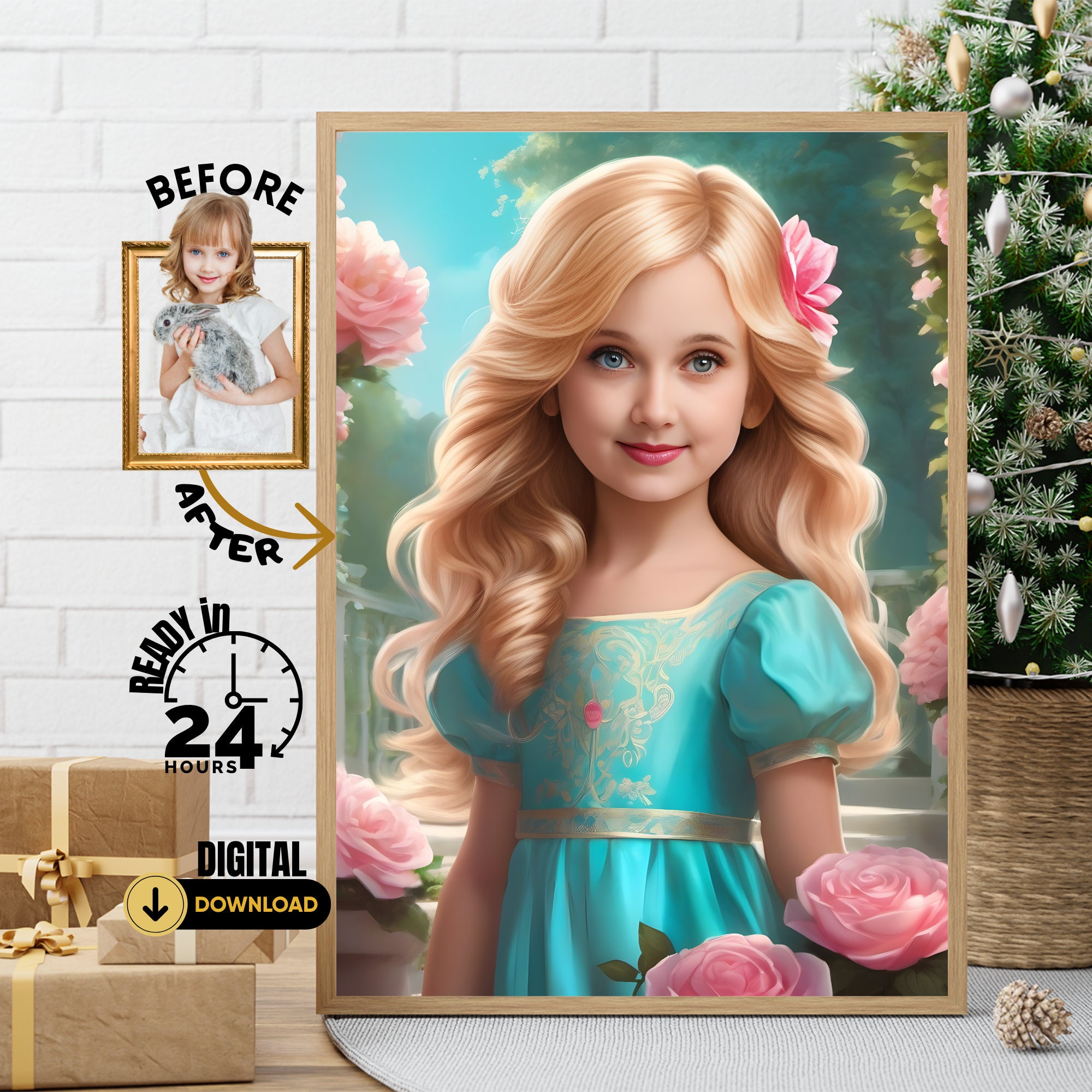 Personalized Royal Princess Portrait From Photo, Gift for Kids, Custom ...