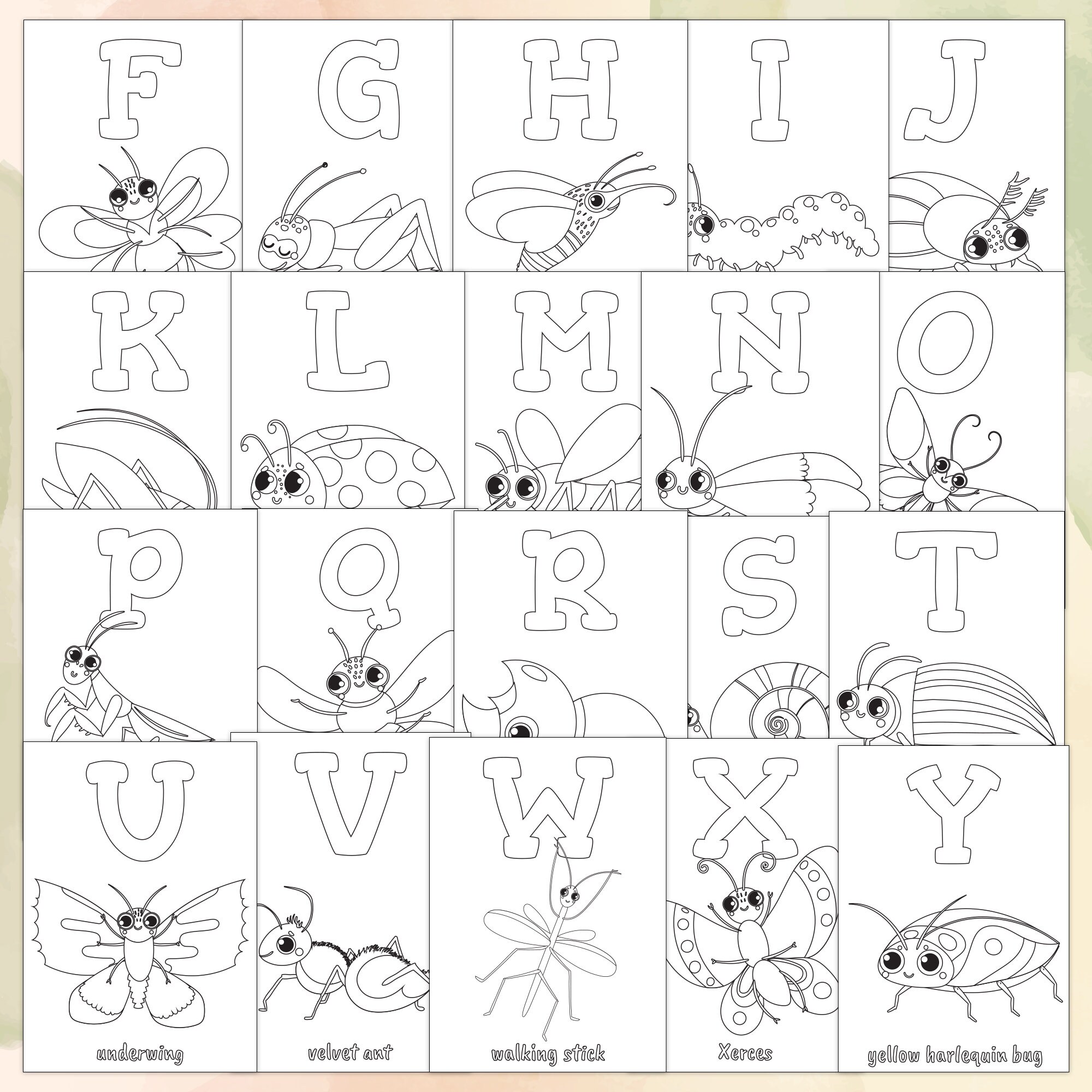 A-Z Insects Coloring Pages for Toddlers and Preschoolers - Printable A ...