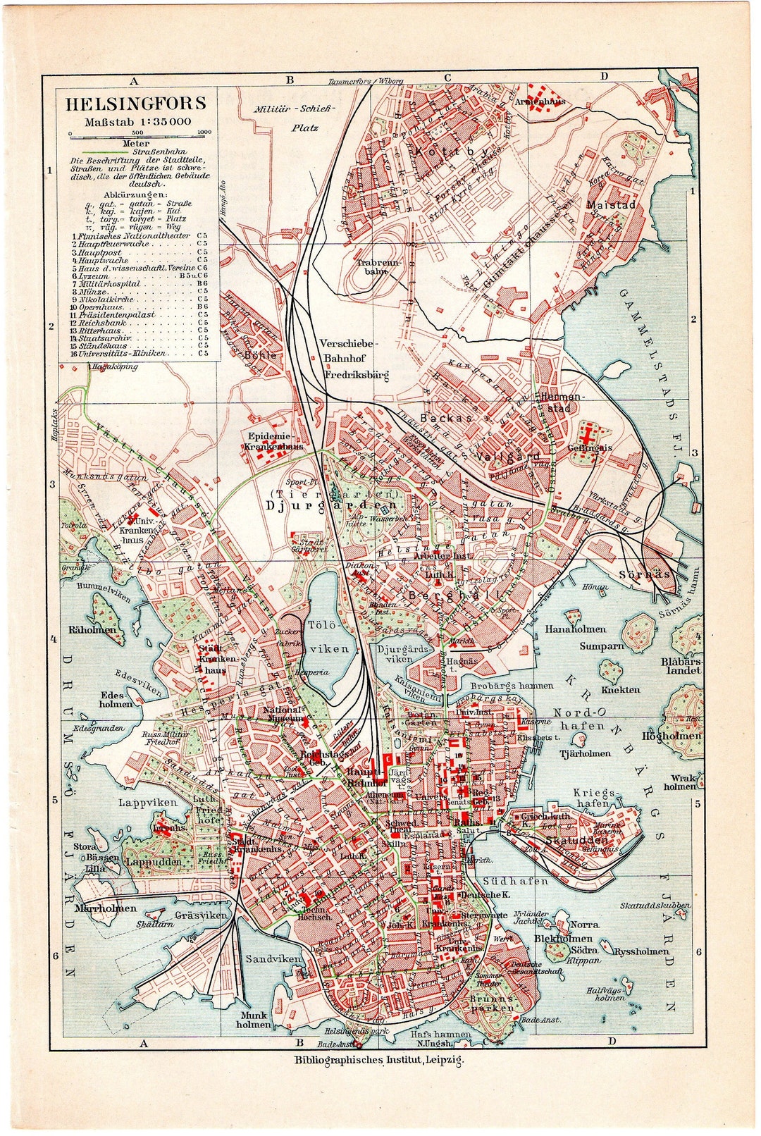1929 Old Original Map City Plan Helsinki. Lithographantique - Etsy