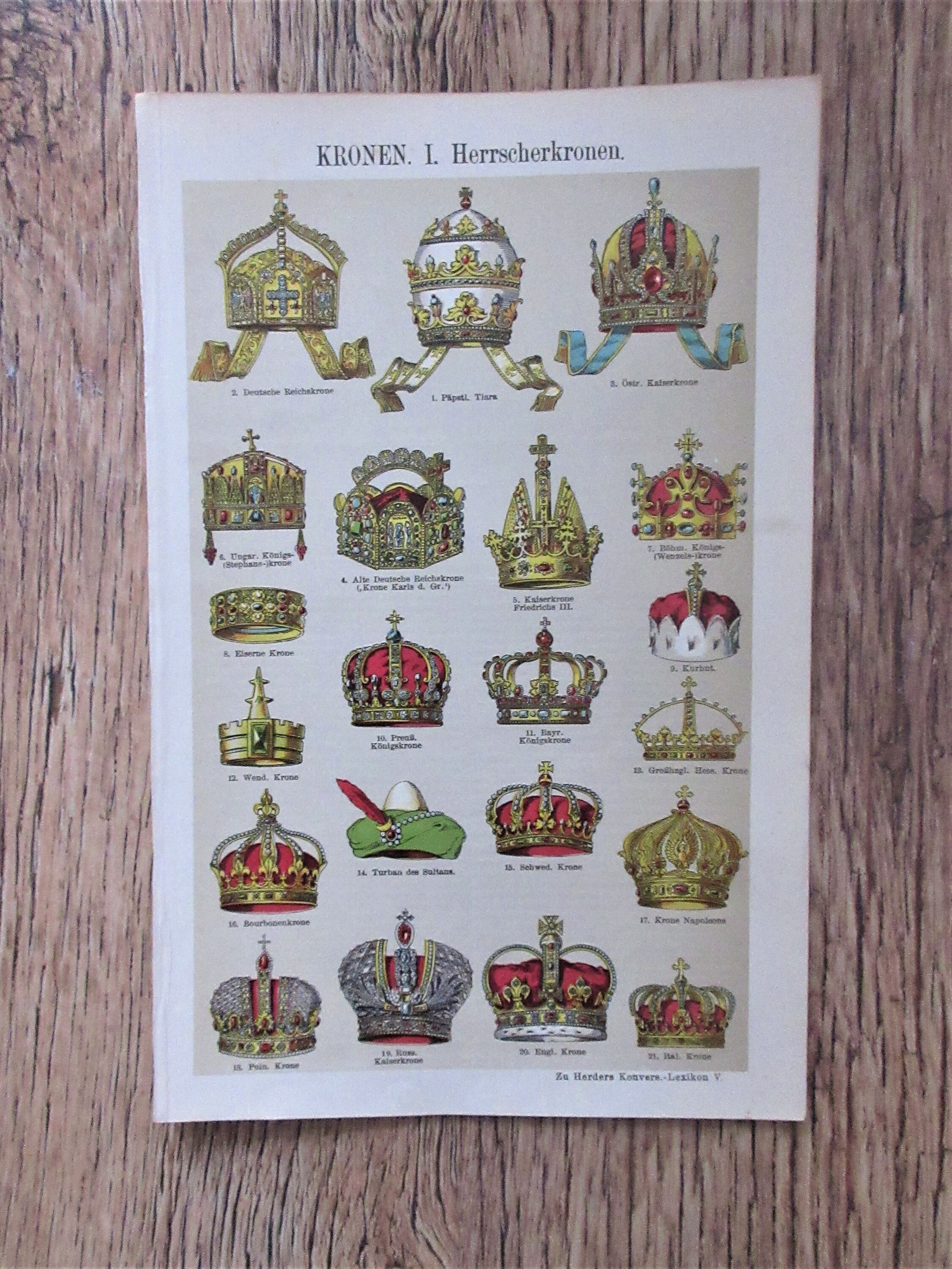 1902 Antique Original Lithograph Crowns Old Color Lithograph ...