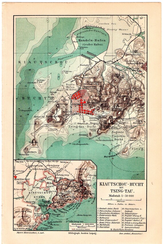1902 Old Original Map Kiauchou Bay With Tsingtau China. - Etsy