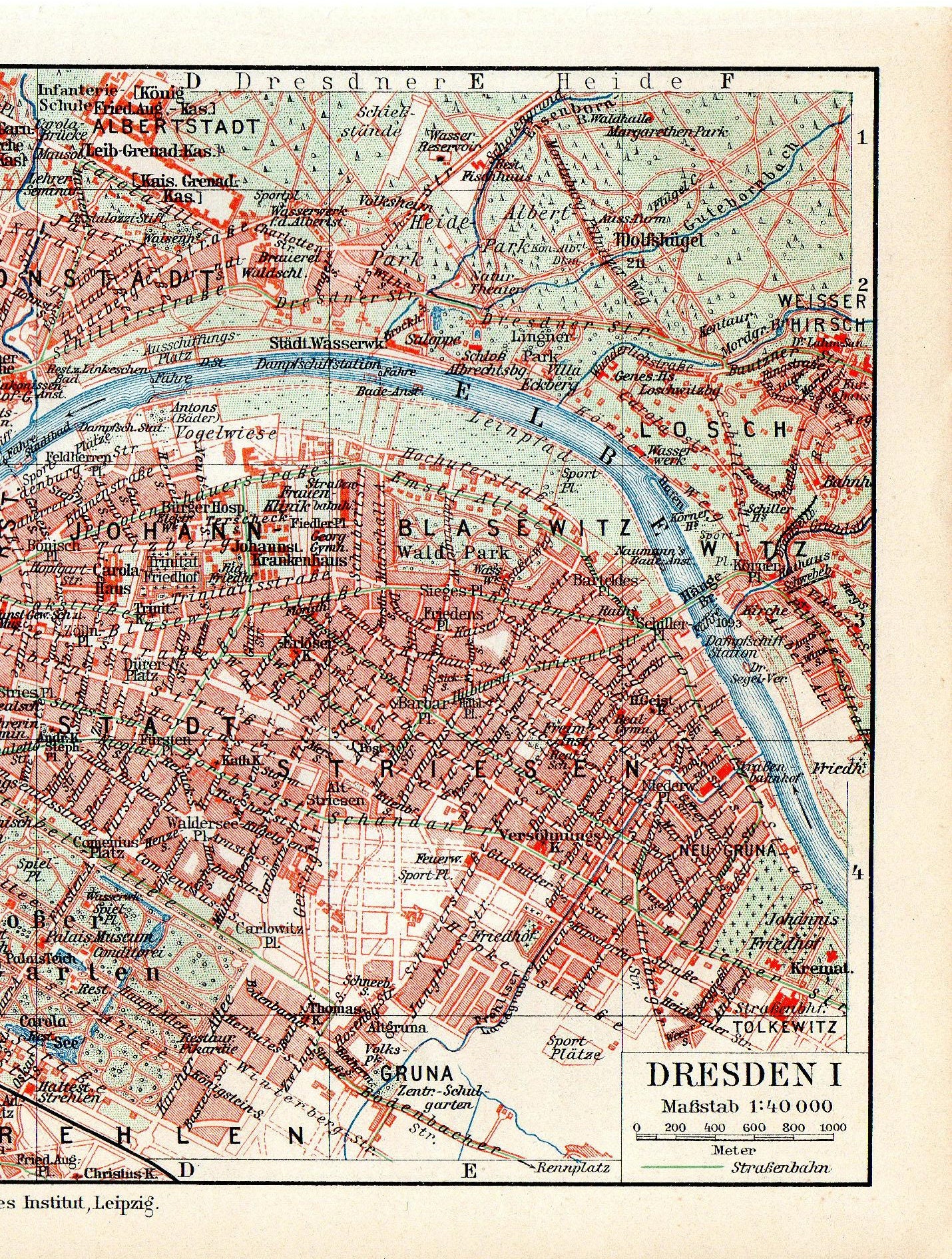 1929 Old Original Map City Plan Dresden. Lithograph,antique Maps,prints ...