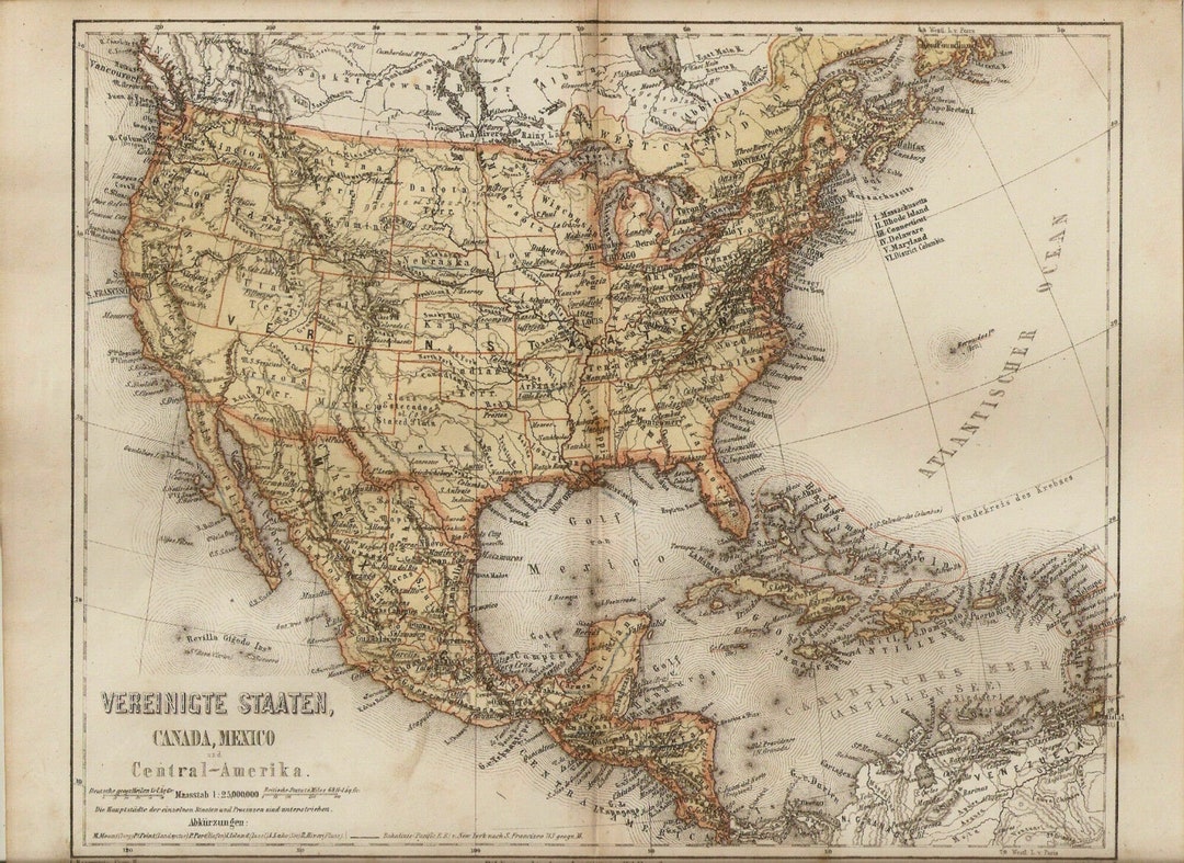 Original Old Map From 1867 United States, Canada, Mexico and Central ...