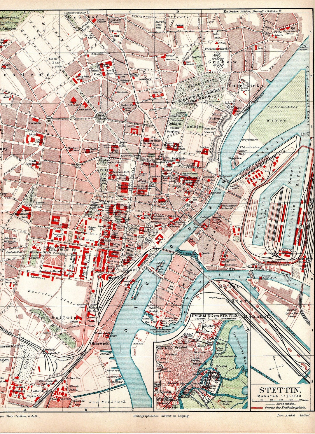 1905 Old Original Map City Plan Szczecin Stettin - Etsy