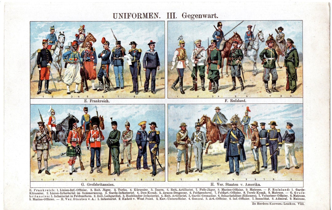 1908 Antique Original Lithograph Uniforms Old Color - Etsy