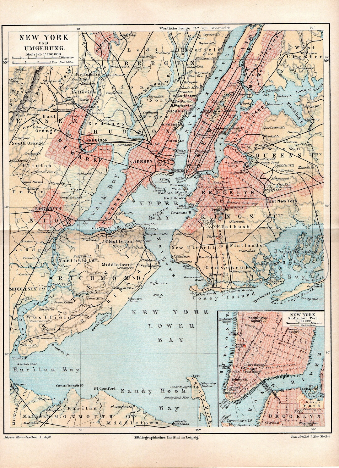 1888 Old Original Map City Plan New York and Surroundings. - Etsy