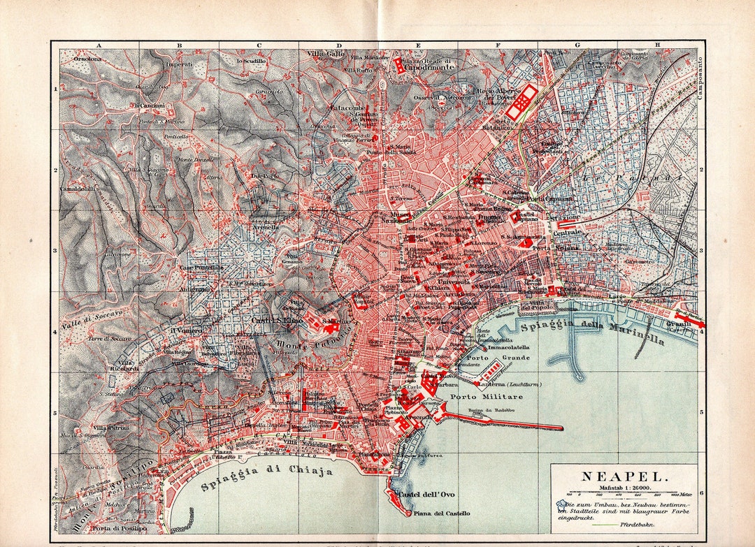 1888 Old Original Map City Plan Naples Italy - Etsy
