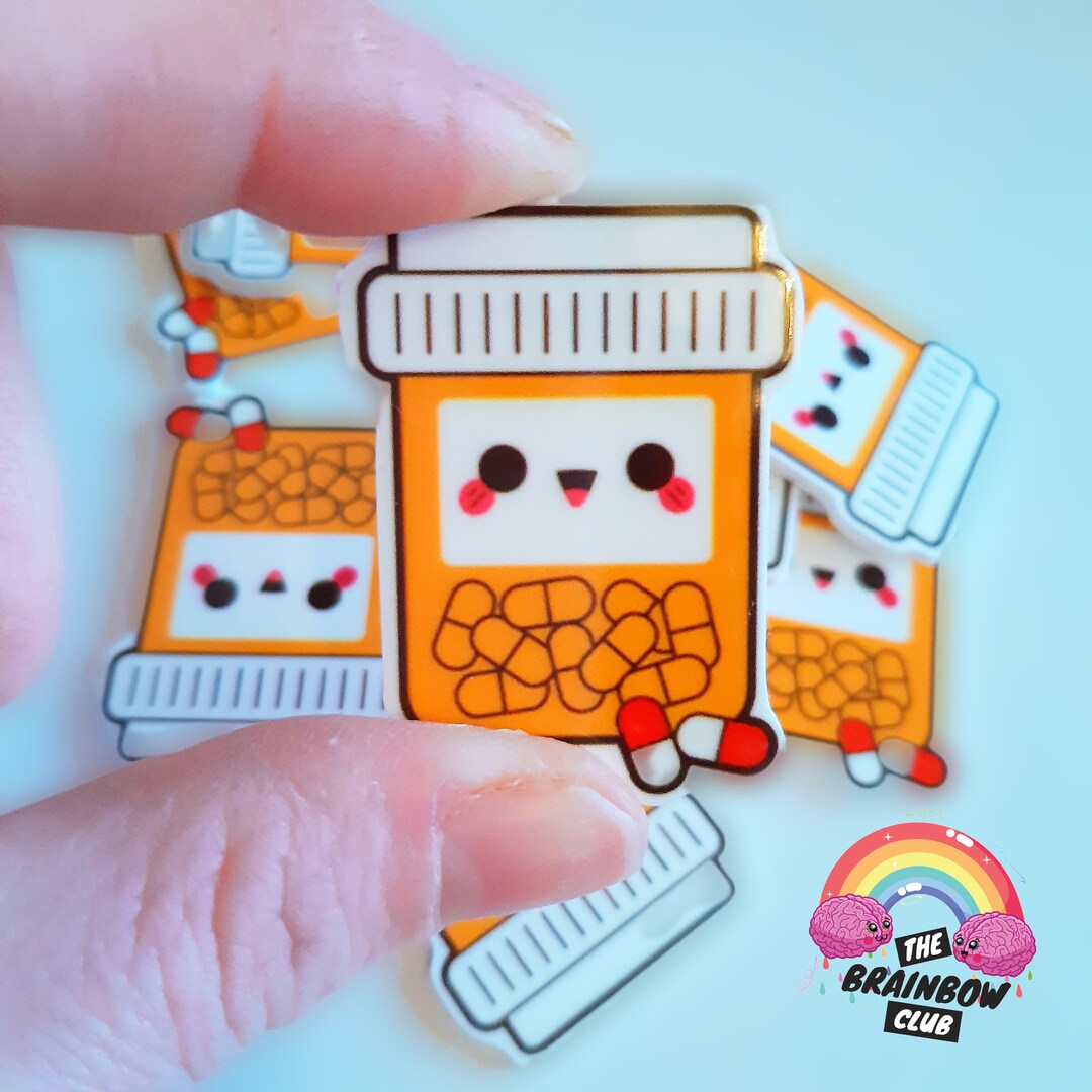 Meds Pill Bottle Happy Medication Badge Mental Illness Advocacy Health ...