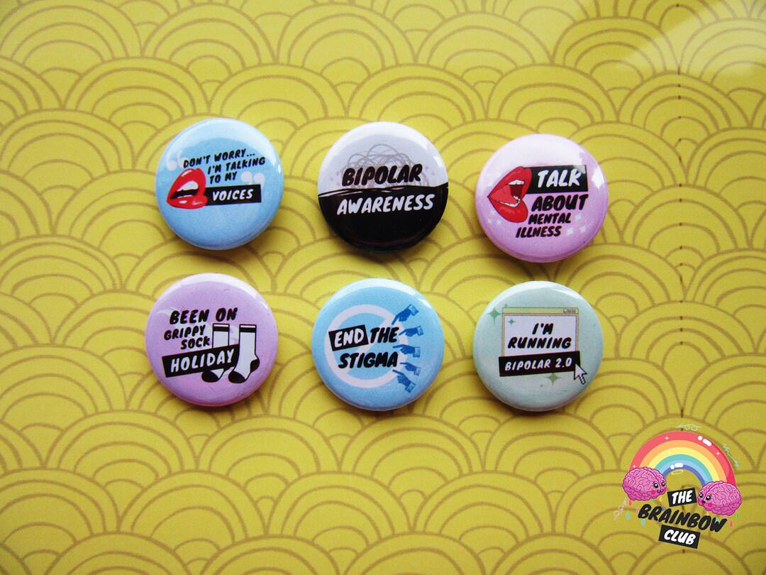 Bipolar Disorder Mental Illness Stigma Advocate Badge Set Gift Health ...