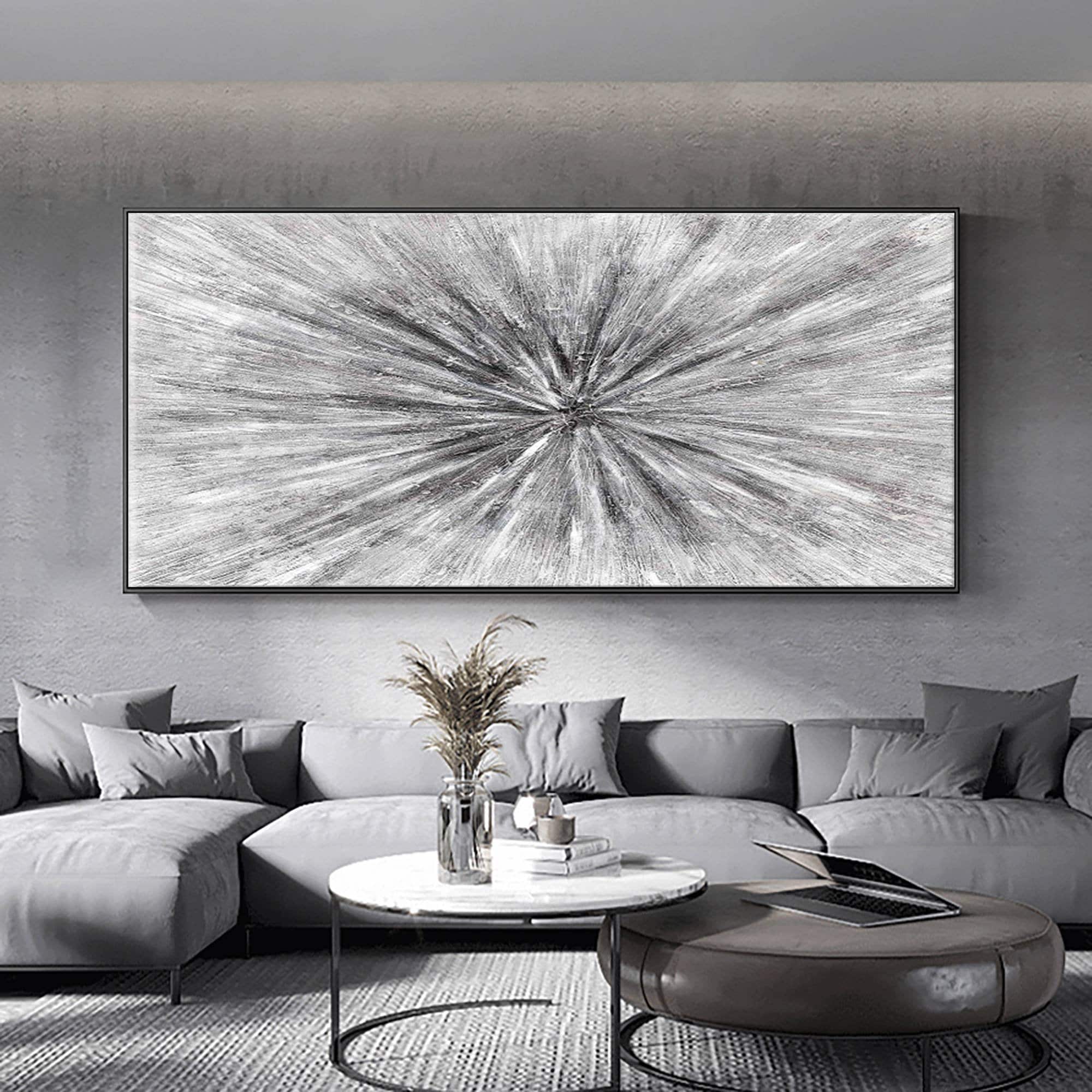 Gray Painting White Texture Abstract Painting Gray and White Canvas Art Minimalist Decor ...