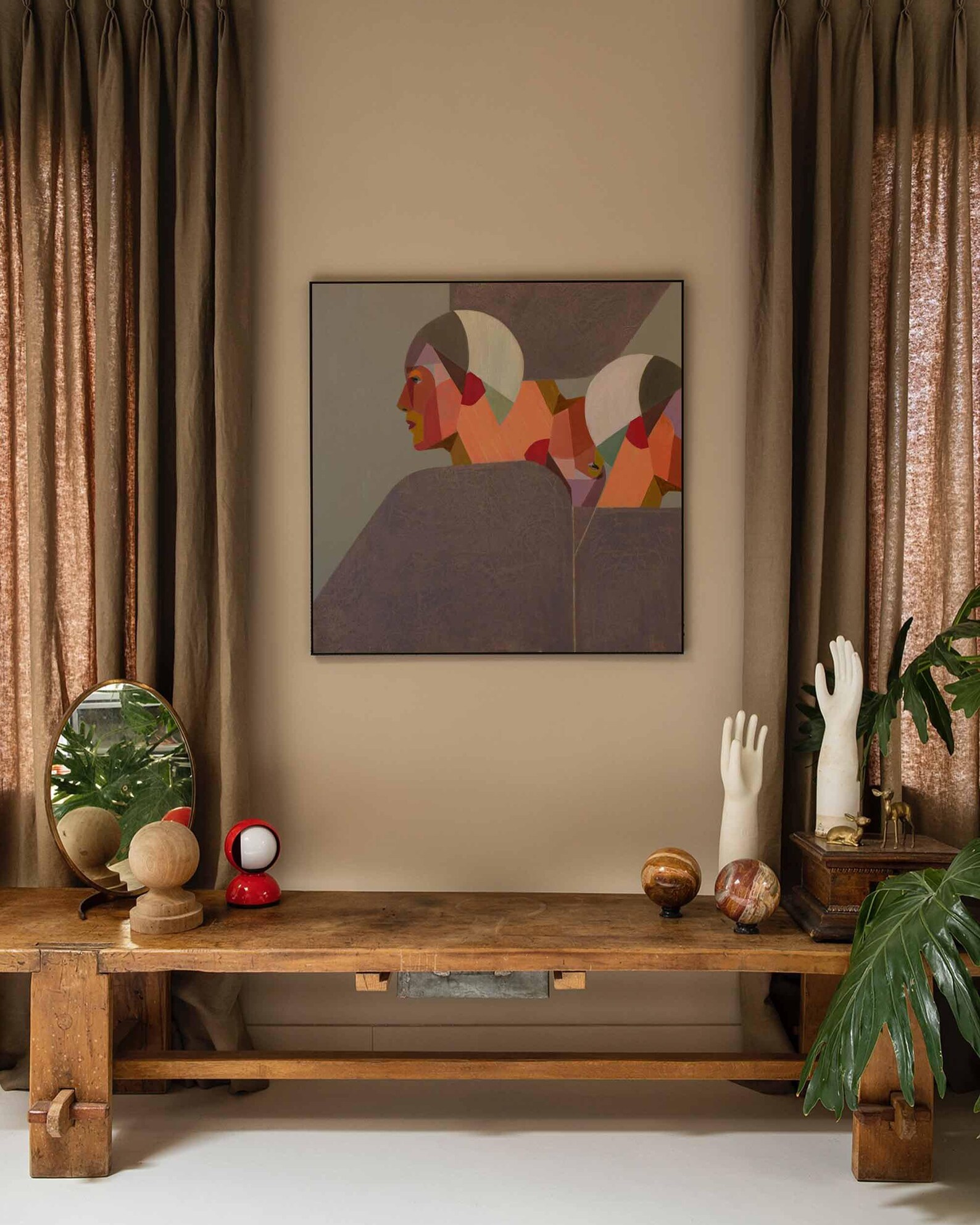 Abstract Woman Portrait Brown Abstract Figure Painting Cubist Style ...