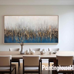 Large Blue Gray Texture Abstract Painting Blue and Gray Canvas Art ...