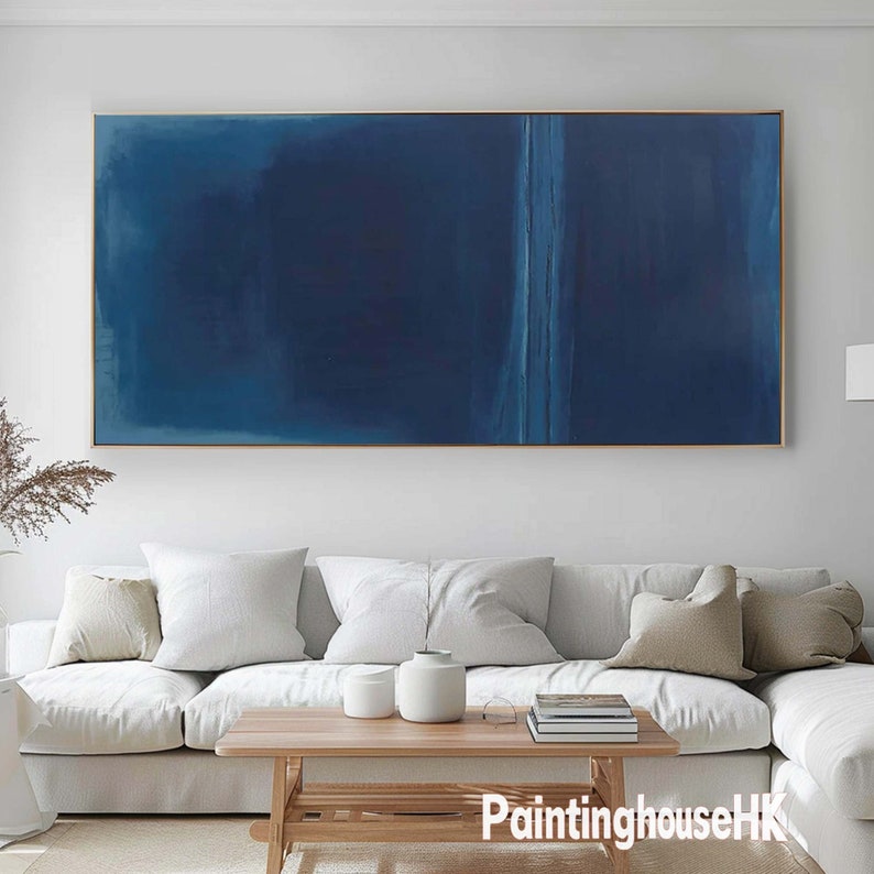 Large Navy Blue Abstract Wall Art Minimalist Canvas Painting for Living ...
