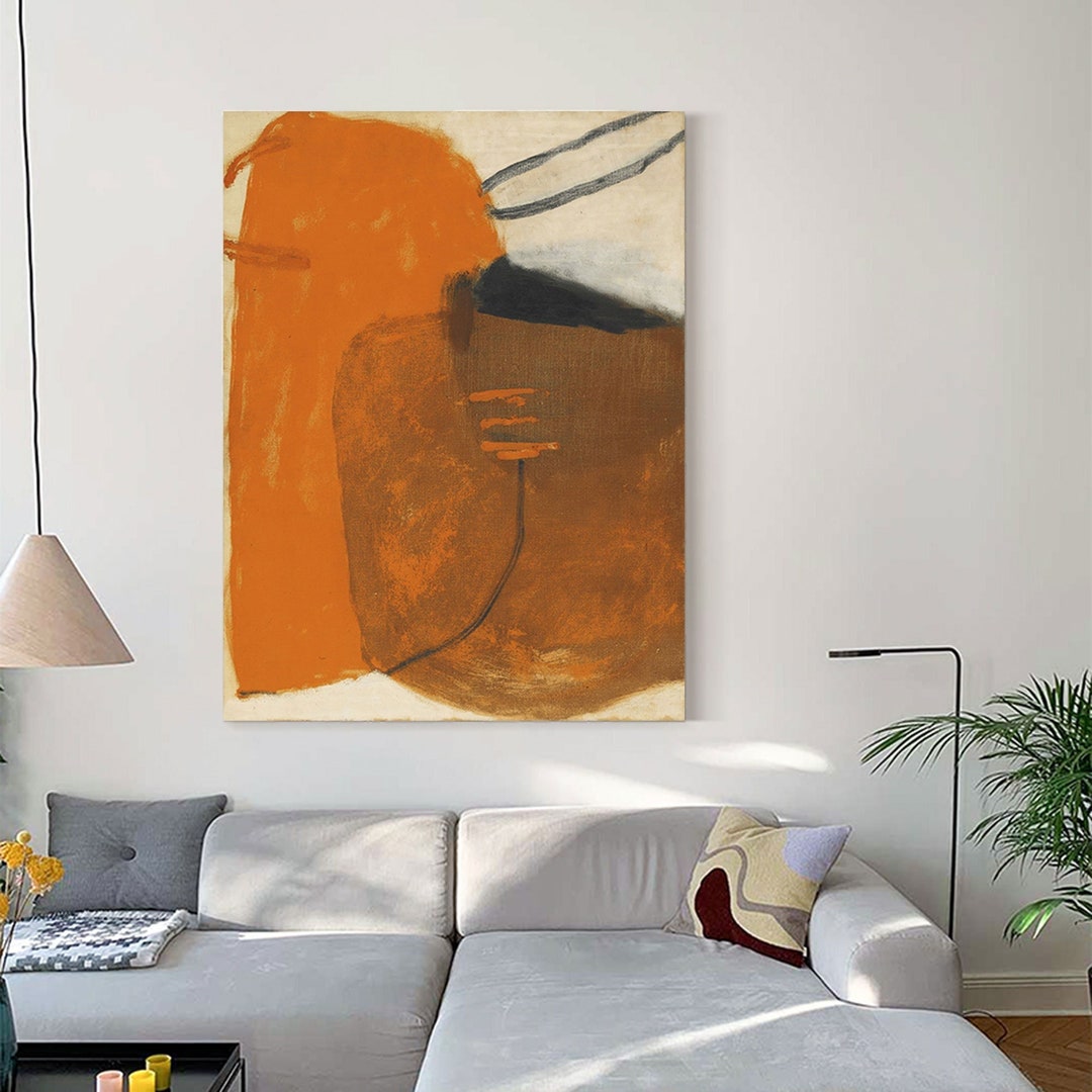 Large Abstract Orange Painting on Canvas Minimalist Wall Art Original ...