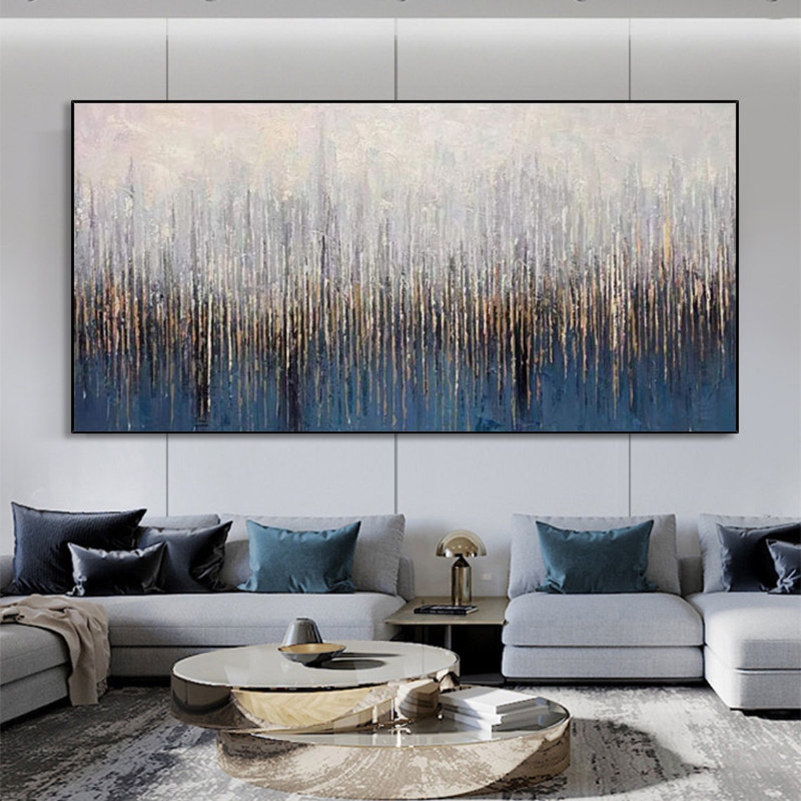 Blue Painting Gray Texture Abstract Painting Blue and Gray Canvas Art ...