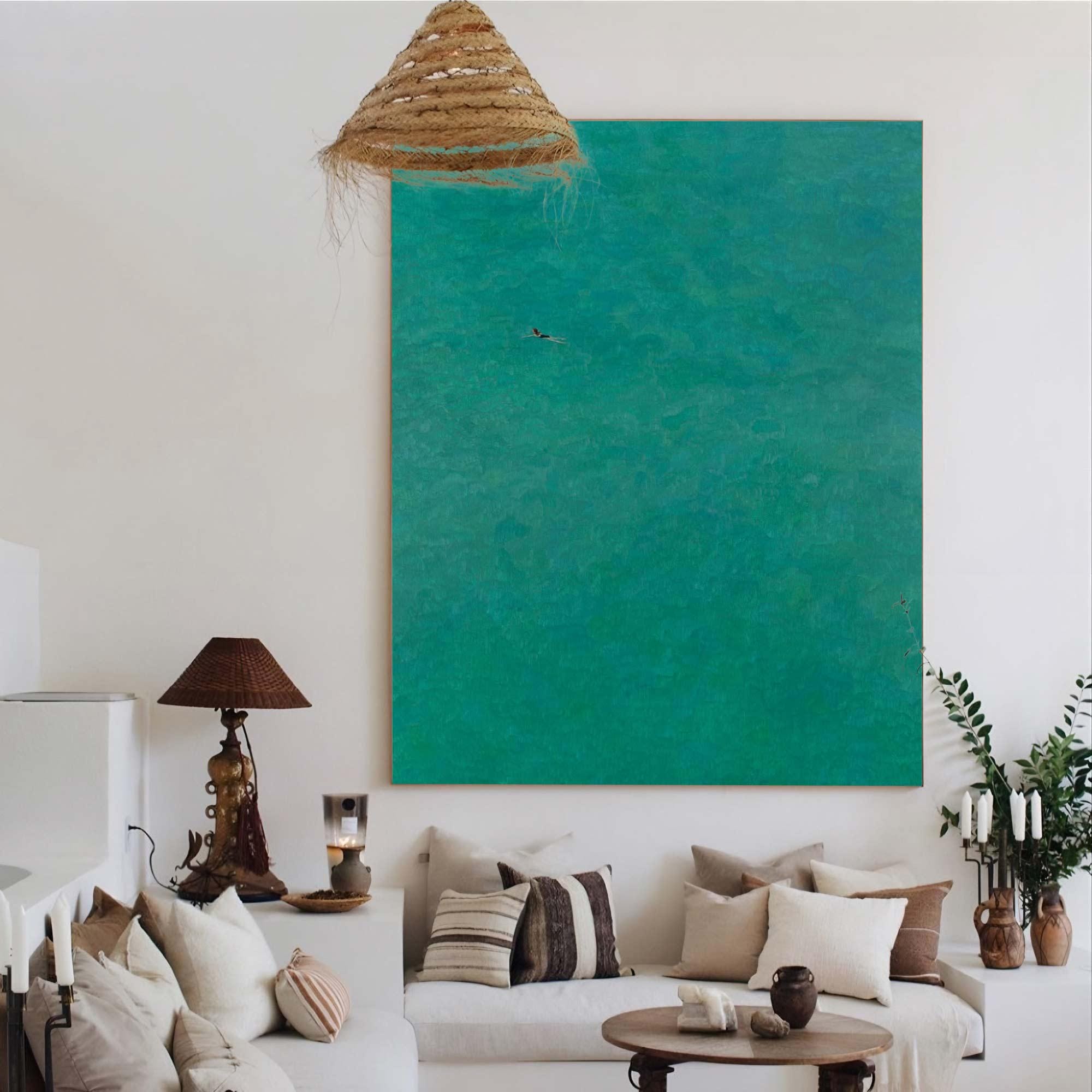 Abstract Minimalist Seascape Art Green Ocean Painting Abstract Green ...