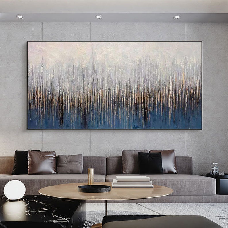 Blue Painting Gray Texture Abstract Painting Blue and Gray Canvas Art ...