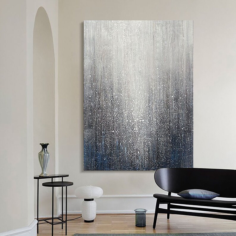 Bule Painting Gray Texture Abstract Painting Blue and Gray Canvas Art ...