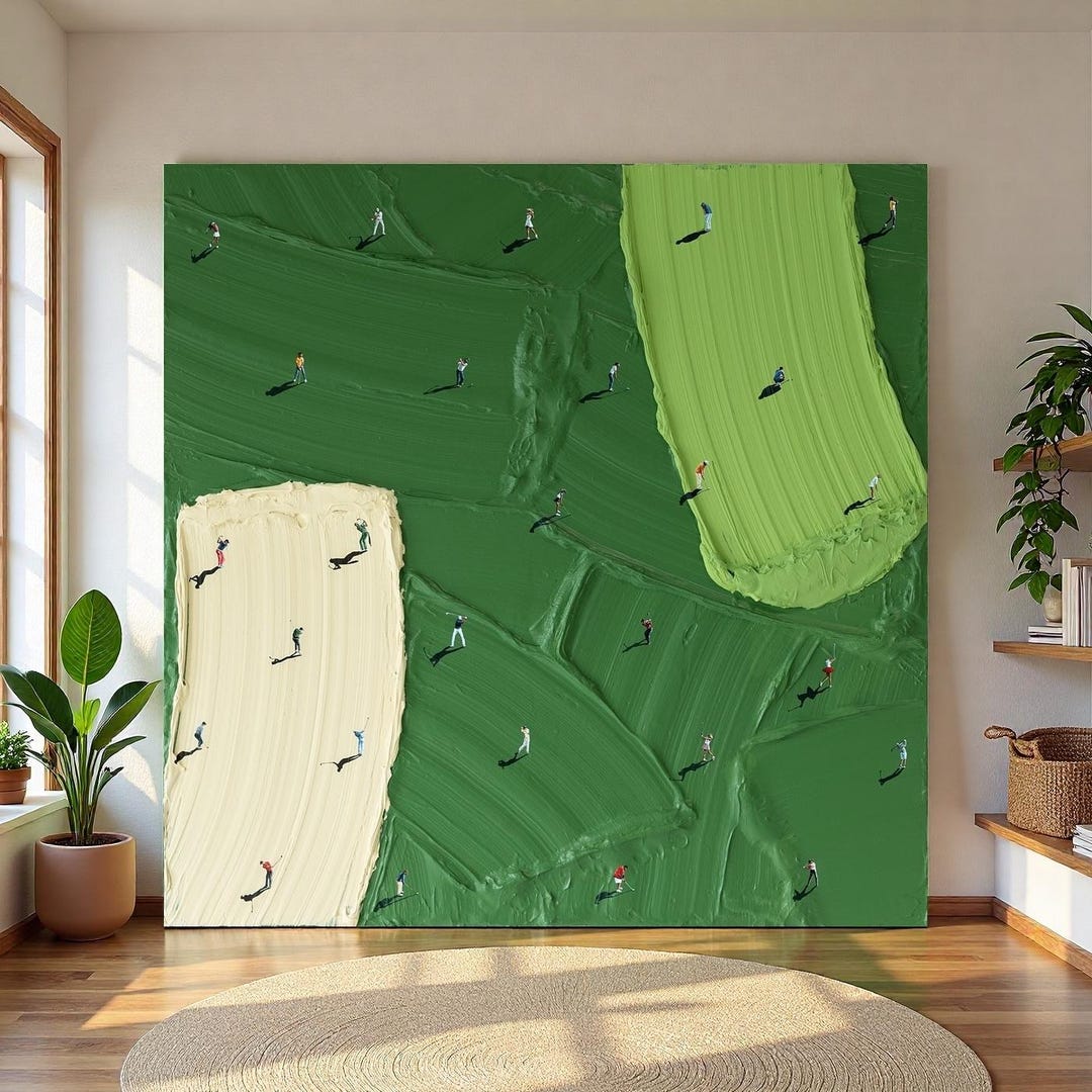 Green Golf Course Wall Art Textured Minimalist Canvas Painting for ...