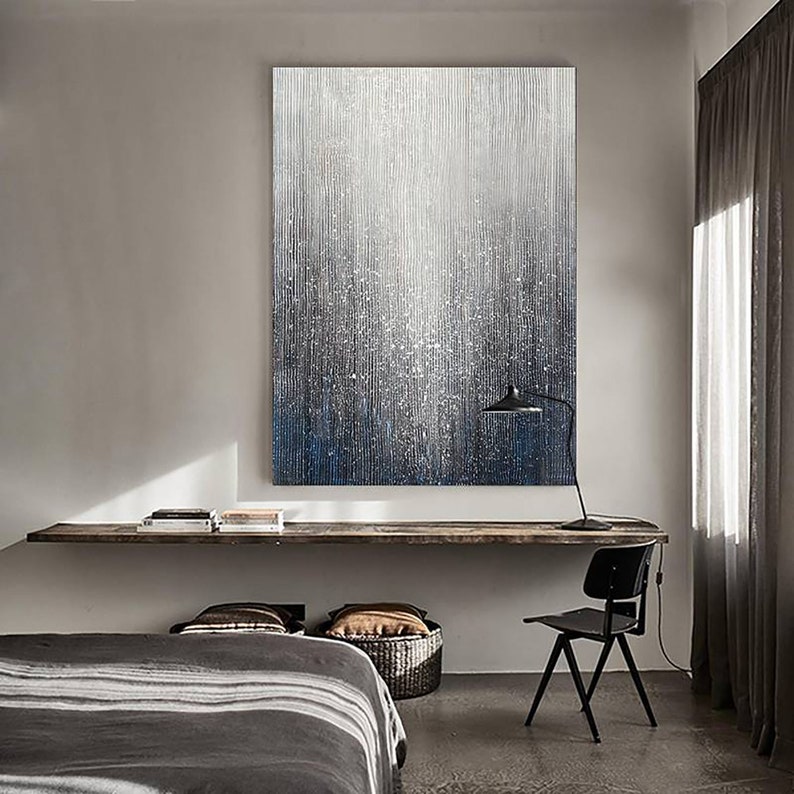 Bule Painting Gray Texture Abstract Painting Blue and Gray Canvas Art ...