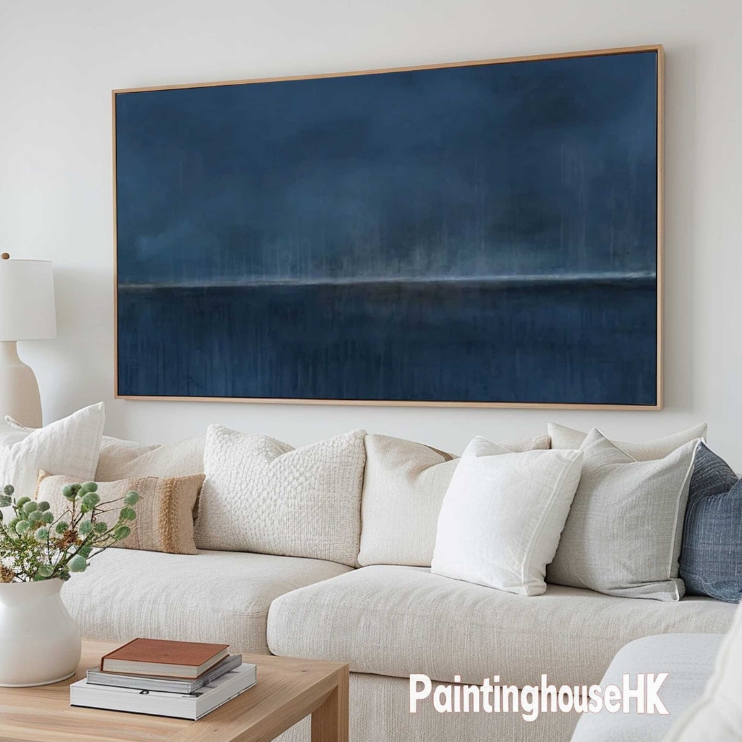 Large Blue Wall Art Navy Blue Painting Dark Blue Abstract Art Textured ...