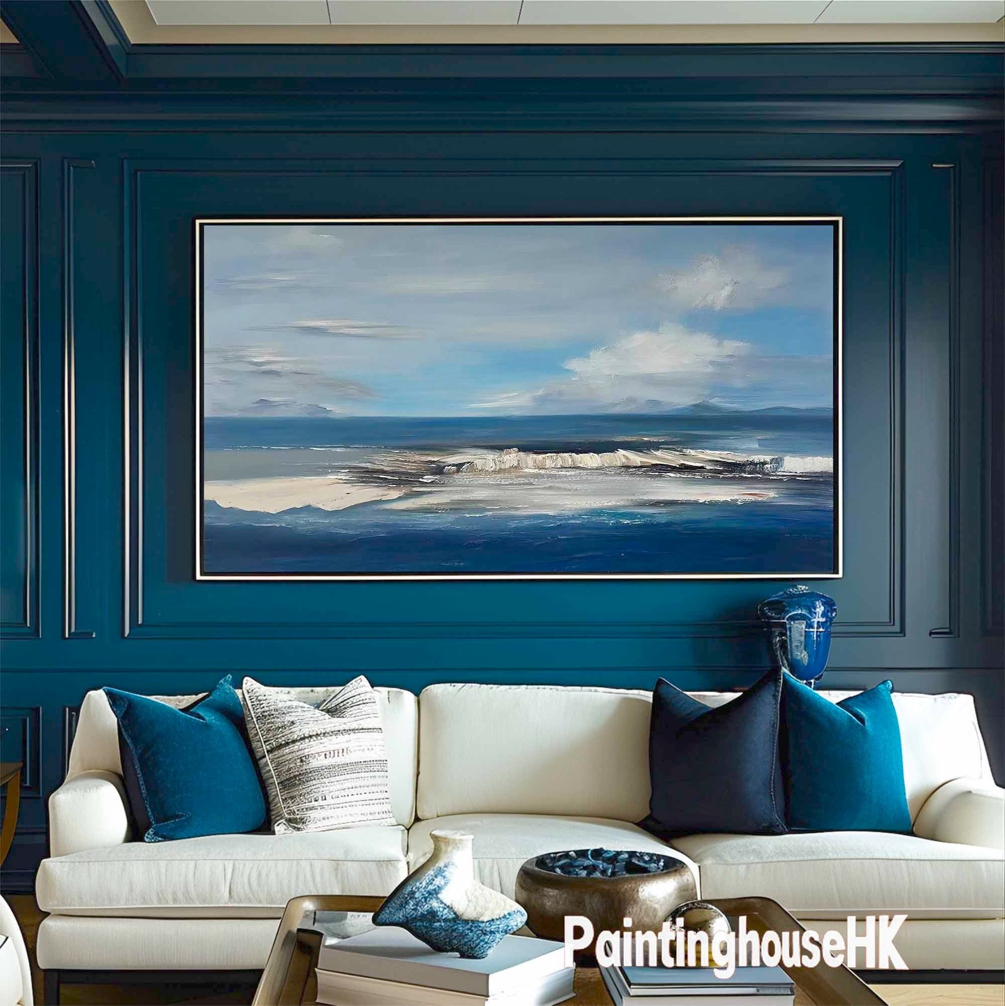 Original Blue Ocean Painting on Canvas Textured Wall Art Seascape ...