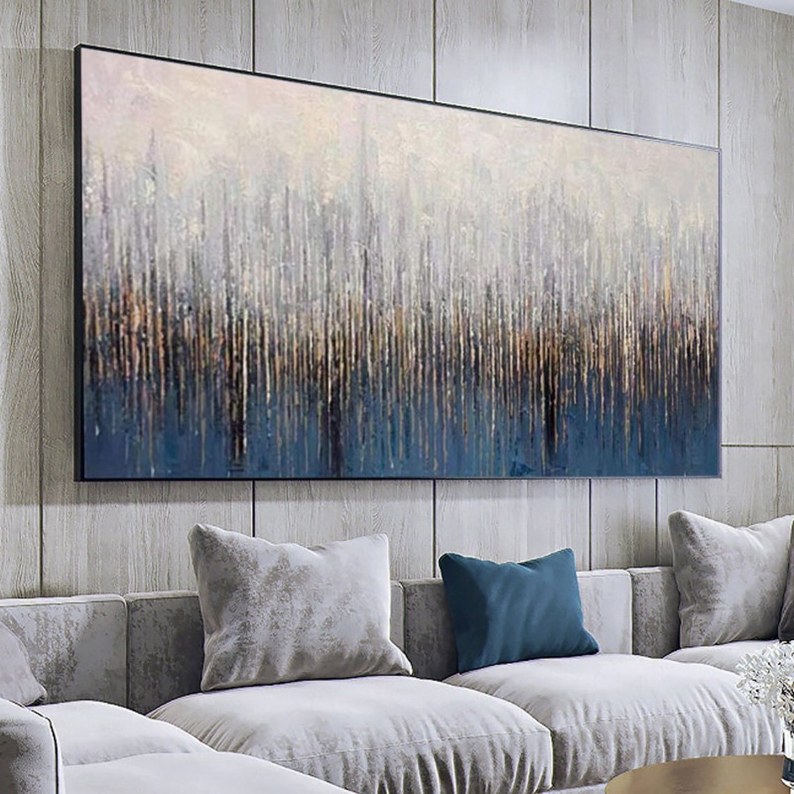 Blue Painting Gray Texture Abstract Painting Blue and Gray Canvas Art ...