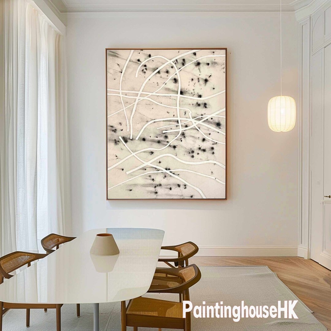 Large Beige Minimalist Painting Modern Simple Line Art Beige Background ...