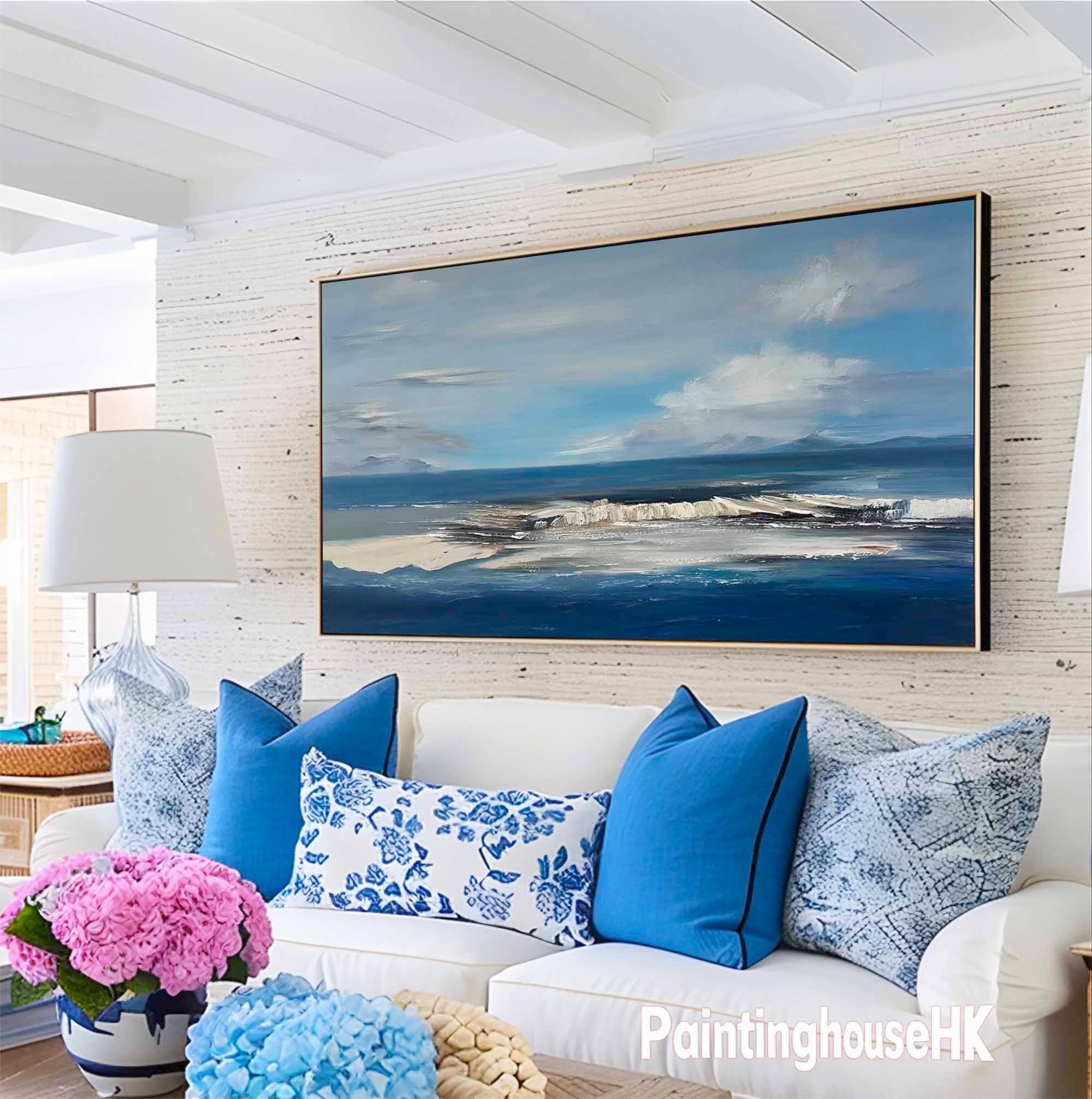 Original Blue Ocean Painting on Canvas Textured Wall Art Seascape ...