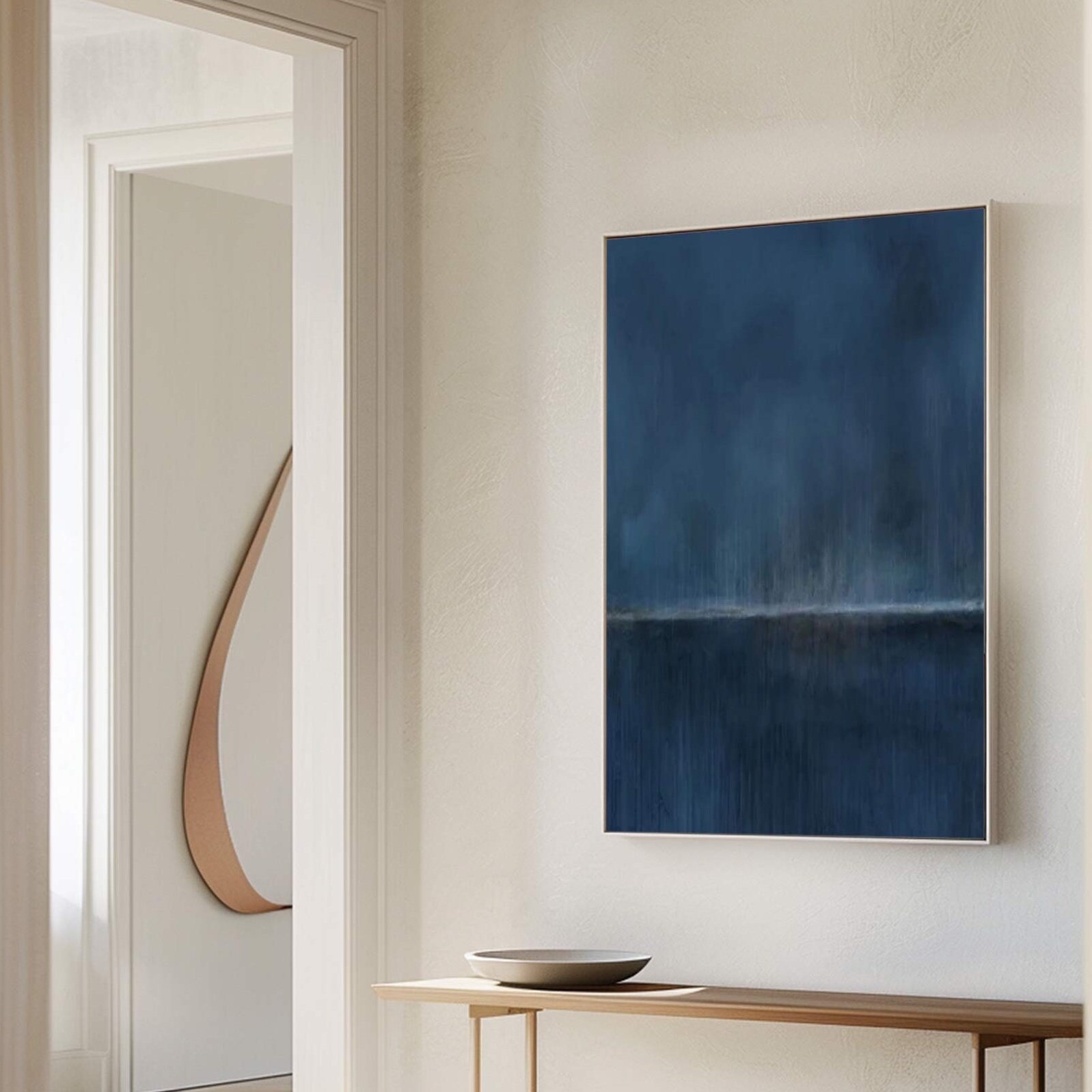 Deep Blue Misty Abstract Oil Painting, Atmospheric Moody Wall Art ...