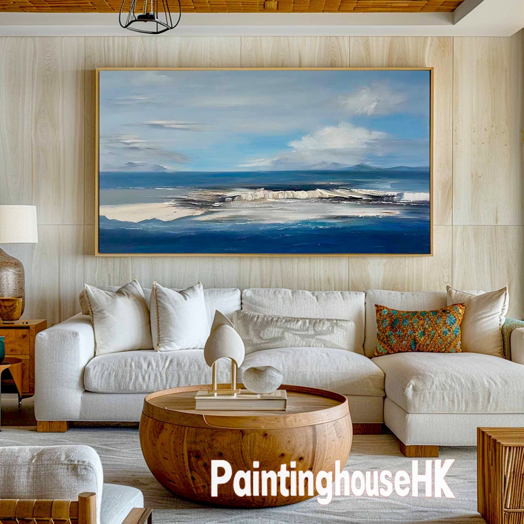 Original Blue Ocean Painting on Canvas Textured Wall Art Seascape ...