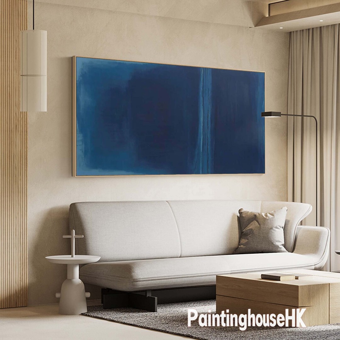 Large Navy Blue Abstract Wall Art Minimalist Canvas Painting for Living ...