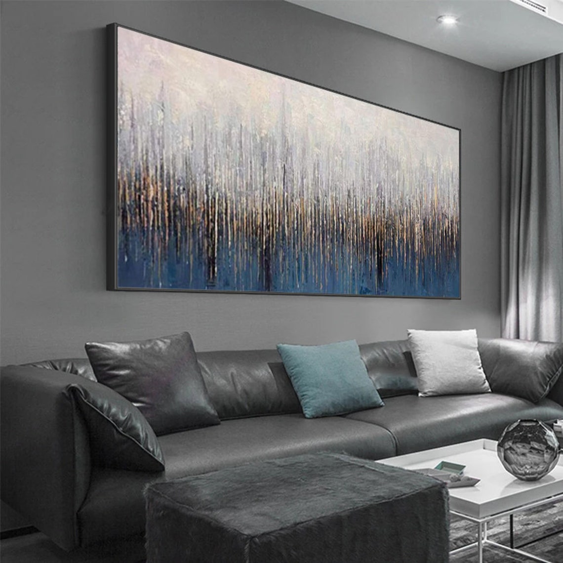 Blue Painting Gray Texture Abstract Painting Blue and Gray Canvas Art ...