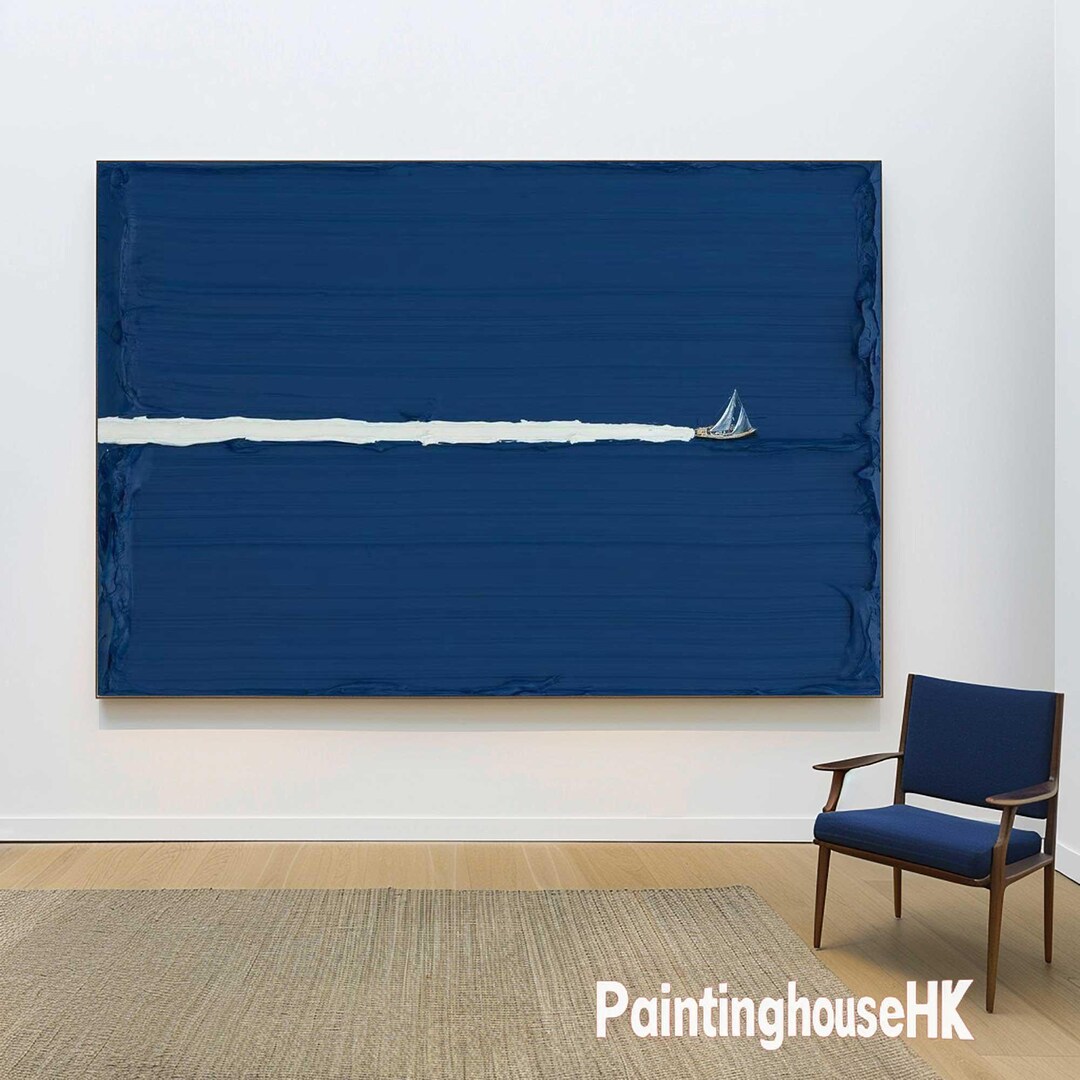 Large Blue Ocean Painting Sailboat Painting Blue 3D Texture Painting ...