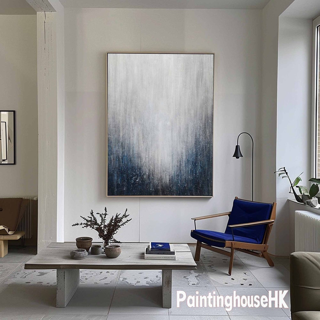 Blue Gray Texture Painting Abstract Wall Art Blue Gray Painting on ...