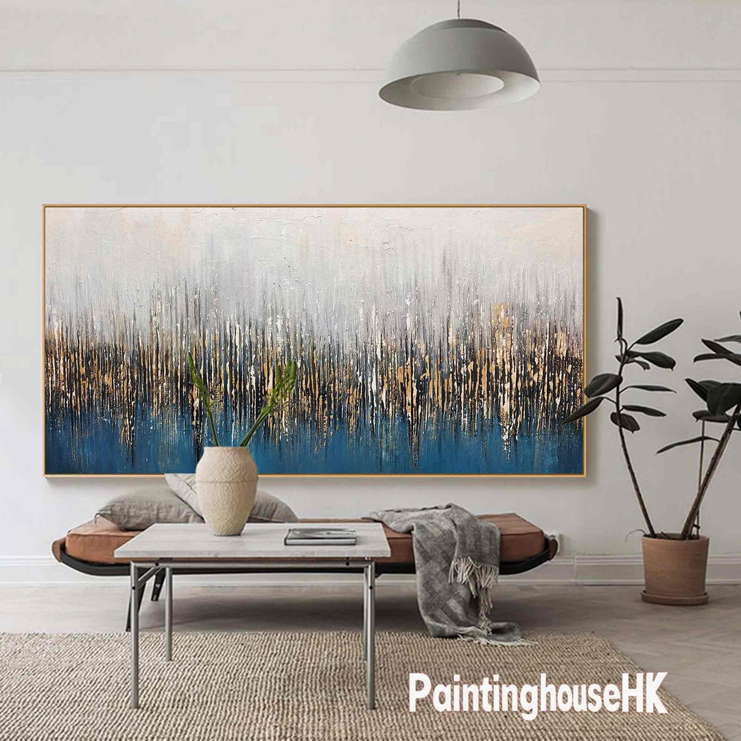 Large Blue Gray Texture Abstract Painting Blue and Gray Canvas Art ...