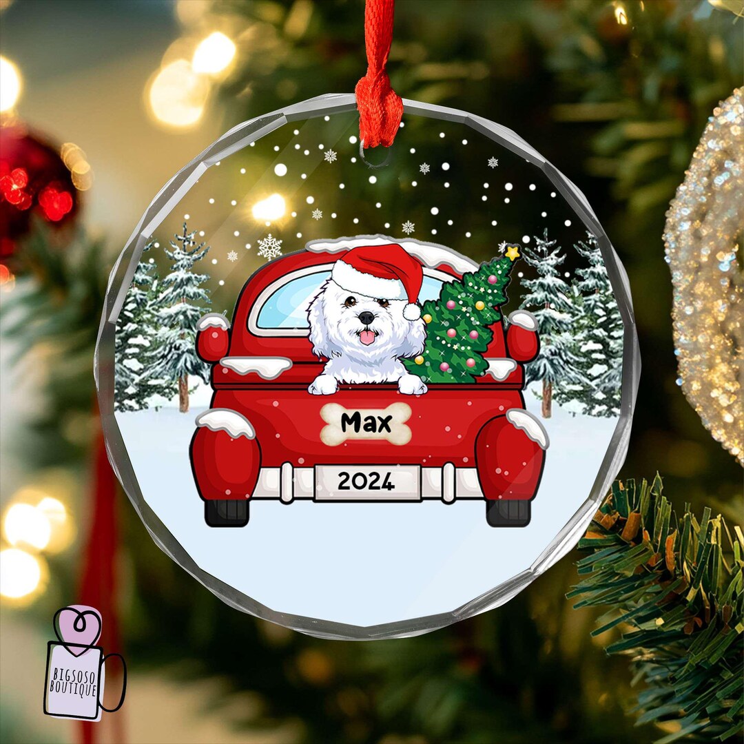Bichon Frise Dog Christmas Ornament, Dog Name Ornament, Red Truck ...