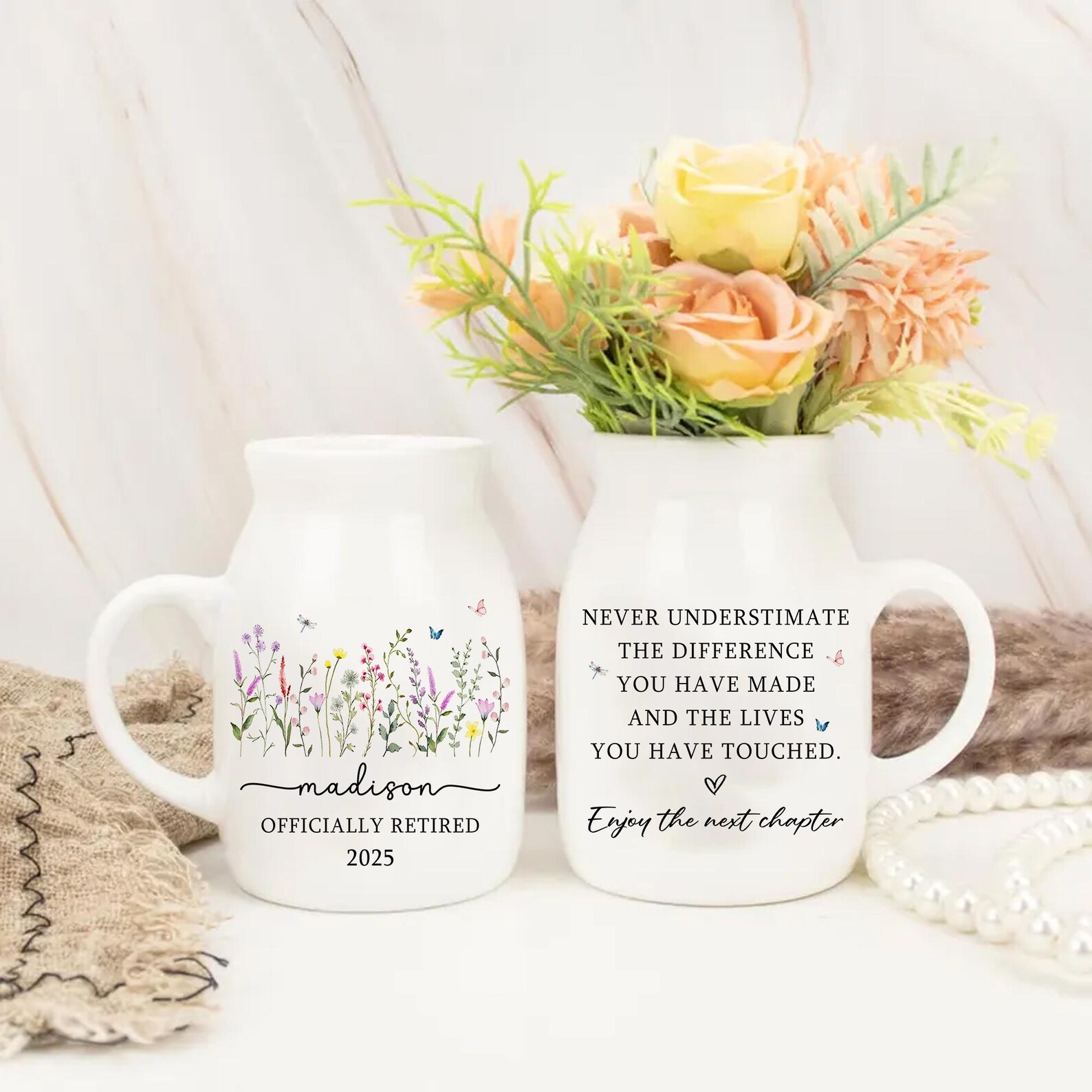 Personalized Retirement Vase, Happy Retirement Flower Vase, Coworker ...