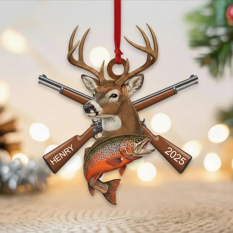 Personalized Deer Hunting 2D Acrylic Ornament, Custom Rifles Christmas ...