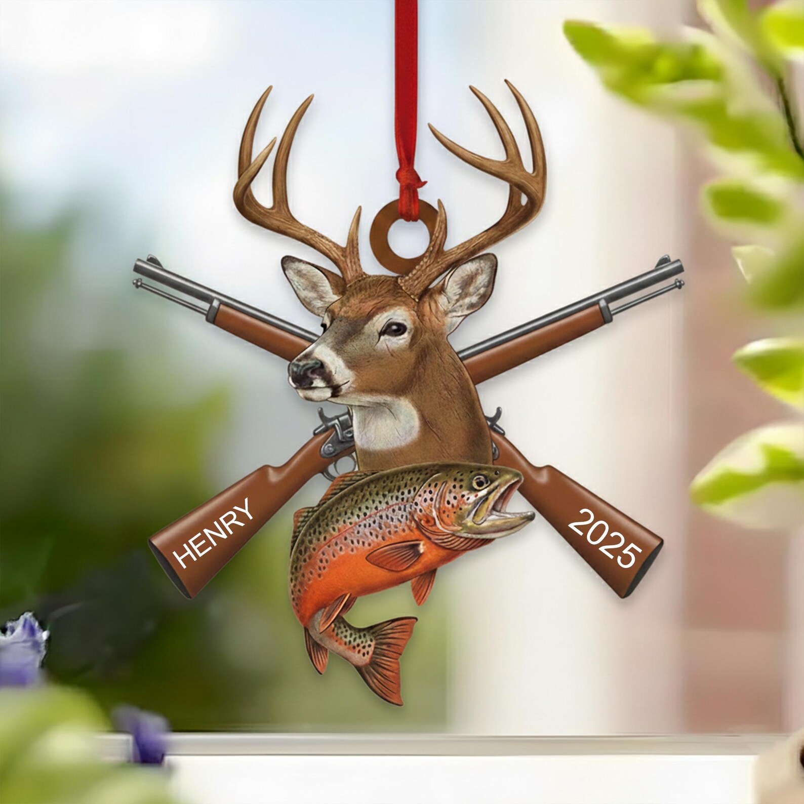 Personalized Deer Hunting 2D Acrylic Ornament, Custom Rifles Christmas ...