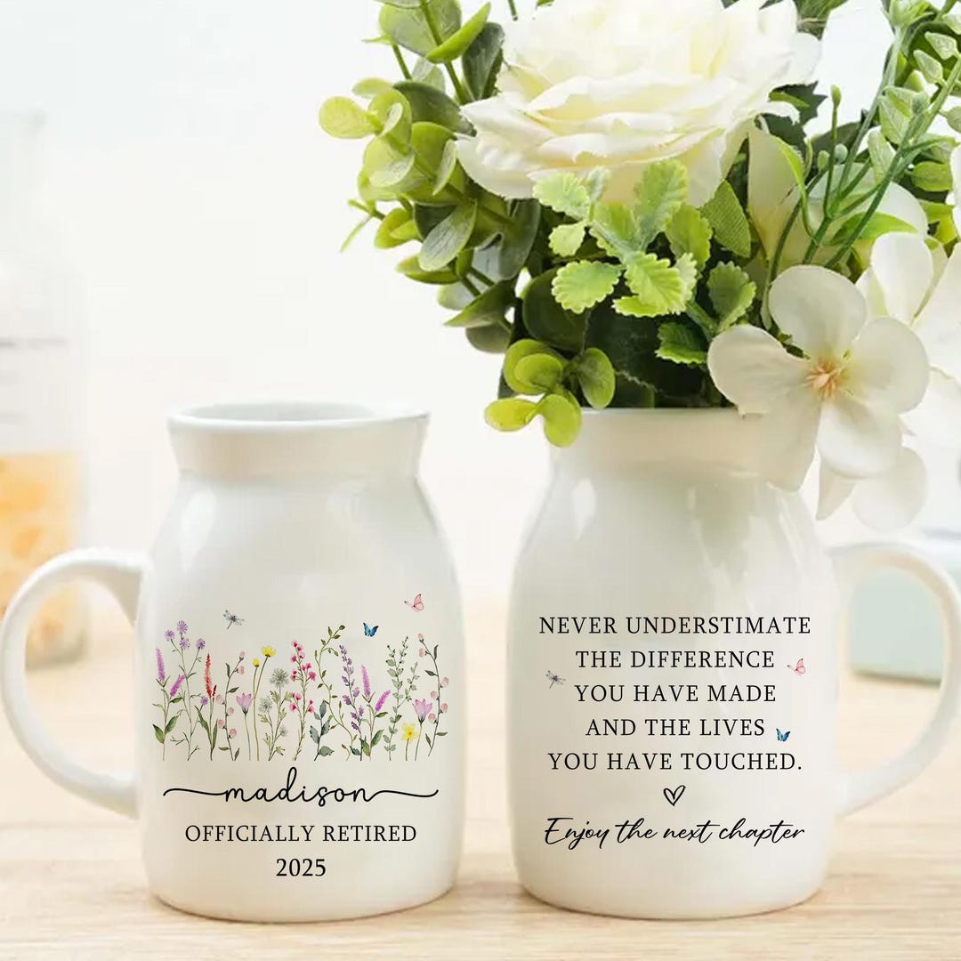 Personalized Retirement Vase, Happy Retirement Flower Vase, Coworker ...