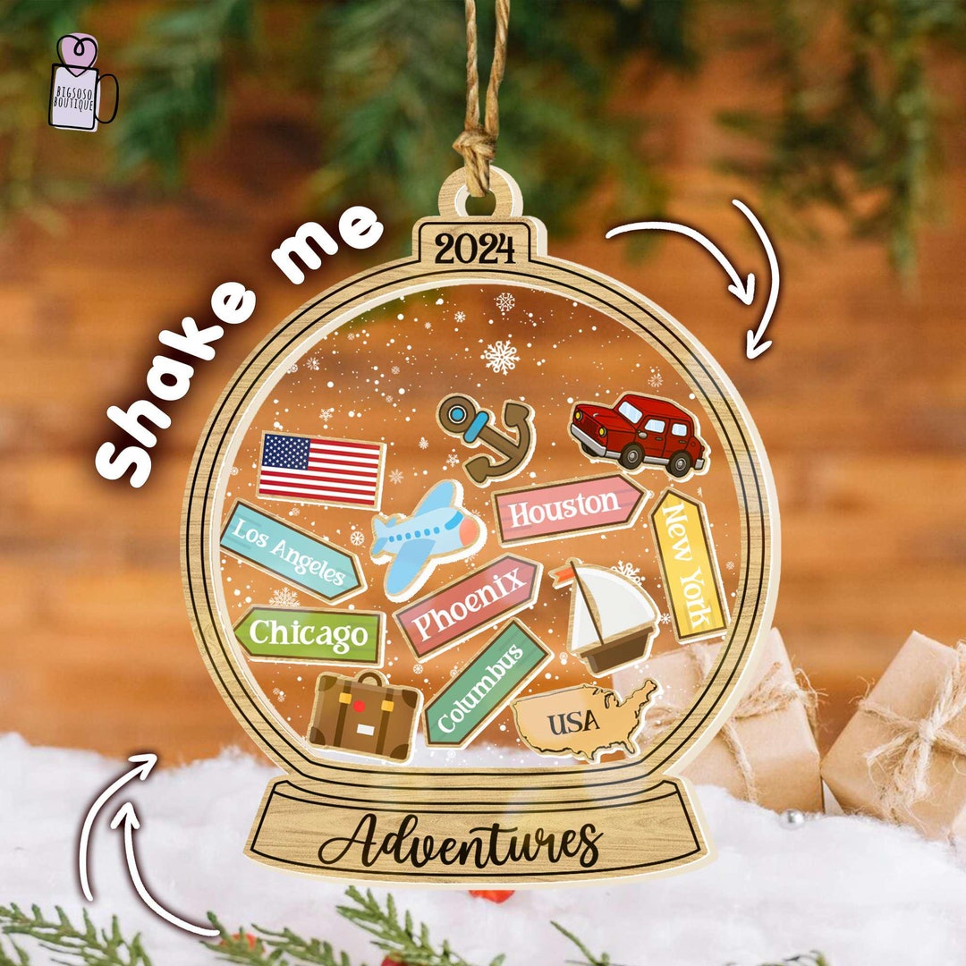 Personalized Travel Adventure Shake Ornament, Traveling Christmas ...