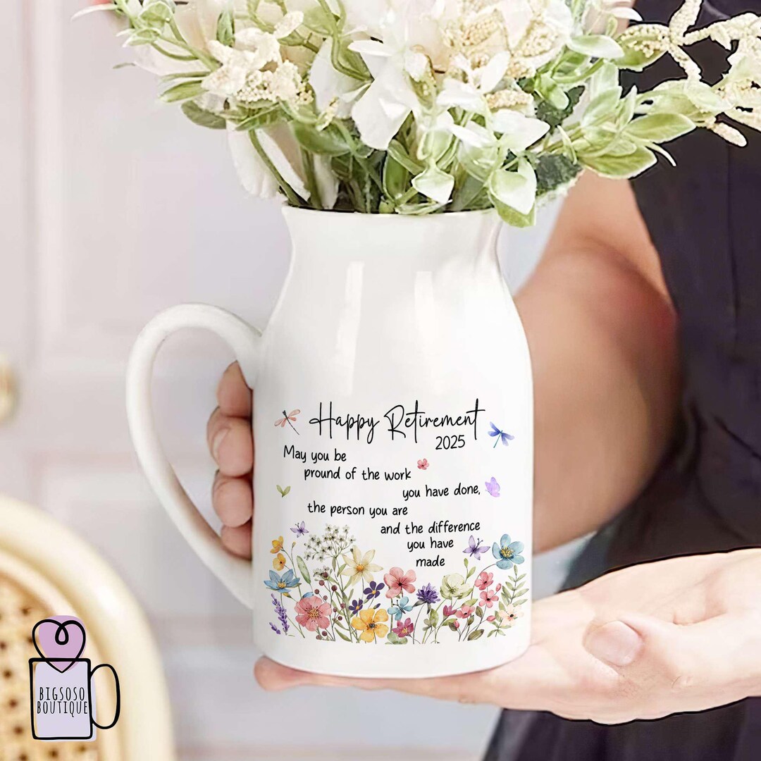 Retirement Vase, Flower Vase Teacher Retirement, Retired Coworker Gift ...