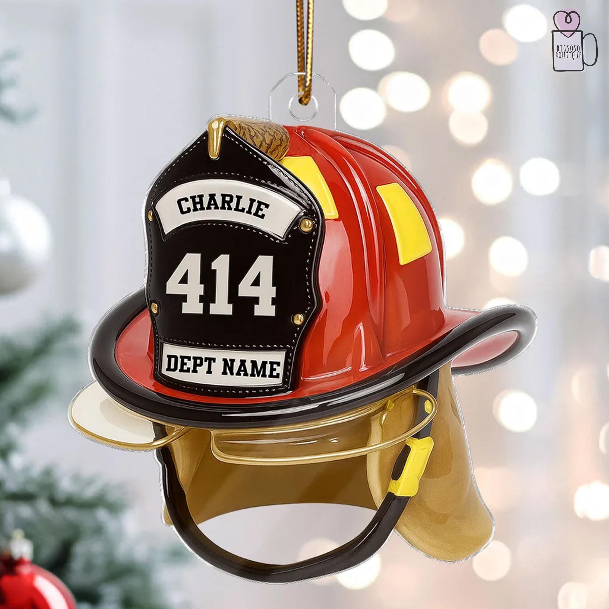 Personalized Firefighter Hat Christmas Ornament, Firefighter 2D Flat ...